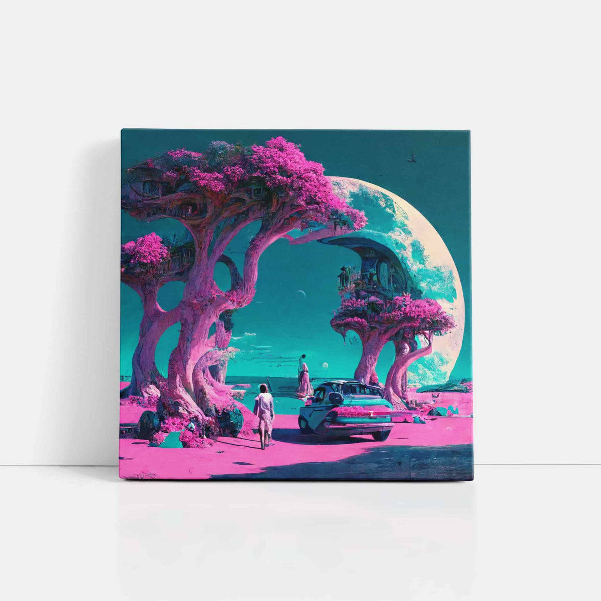 Sci Fi Synthwave Moon Square Canvas Print - Canvas Art Prints Canada ...