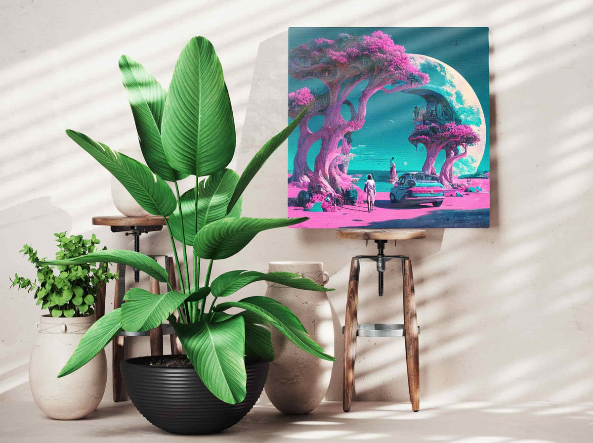 Sci Fi Synthwave Moon Square Canvas Print - Canvas Art Prints Canada ...